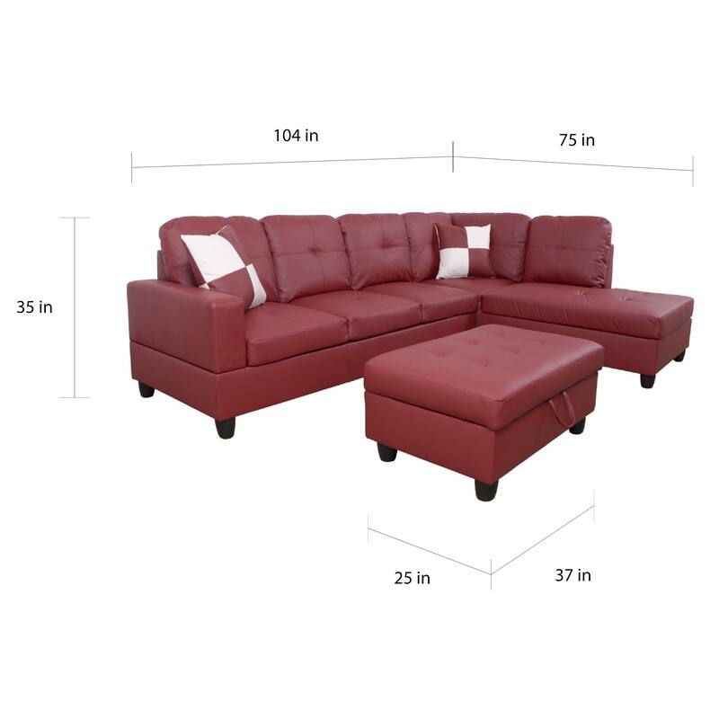 3-Pieces Sectional Sofa Set,Right Facing Red(094B) - Overstock - 33560705