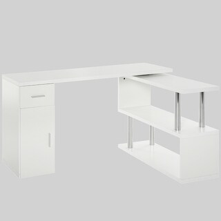 Rotating 55" L-Shaped Computer Desk with Storage Shelves, Cabinet and ...