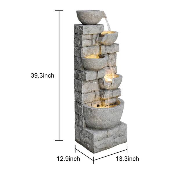 5 Tiered Bowls Outdoor Water Fountain with LED Lights for Garden Decor ...