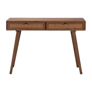30"H Natural Solid Acacia Wood Rectangular Writing Desk with Mid ...