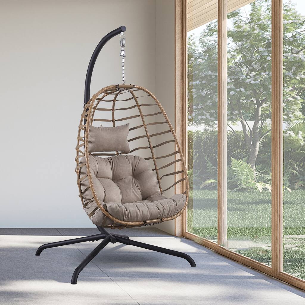Outdoor Wicker Egg Hanging Basket Swing Chair - Overstock - 37456667
