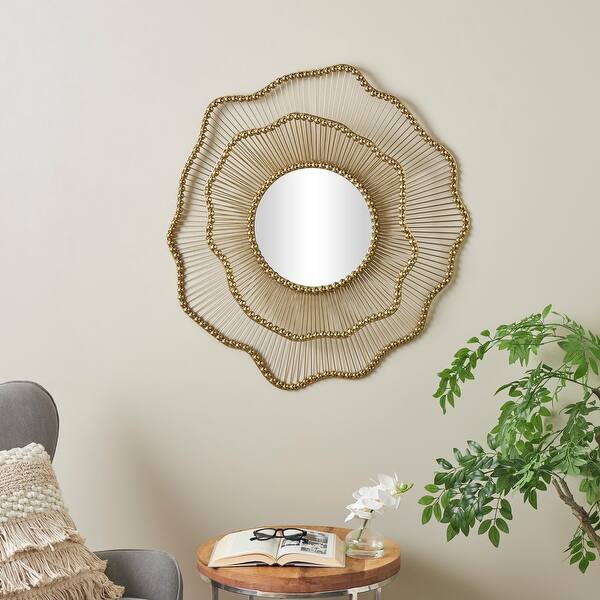 Gold Metal Layered Frame Floral Room Wall Mirror with Layered Floral ...