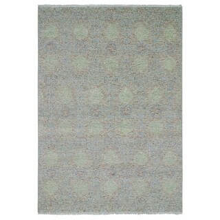 Shahbanu Rugs Green Hand Knotted Rug Tone on tone Obscured and Subtle ...