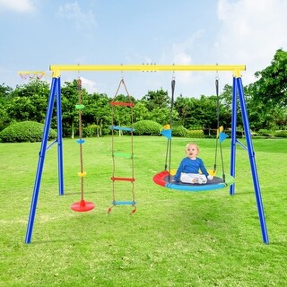 4 in 1 Swing Set(Climbing Rope,Disc Tree Playset,Basketball Hoop) - Bed ...