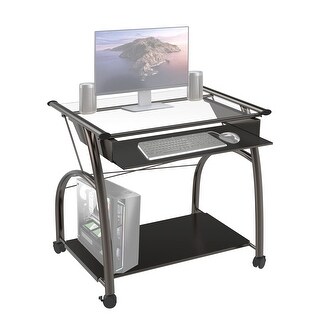 Vincent Glass Top Computer Cart with Pull-Out Keyboard in Pewter, Metal ...