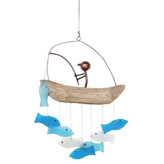 Gone Fishing Wind Chime - Glass, Metal and Wood Indoor/Outdoor Hanging ...