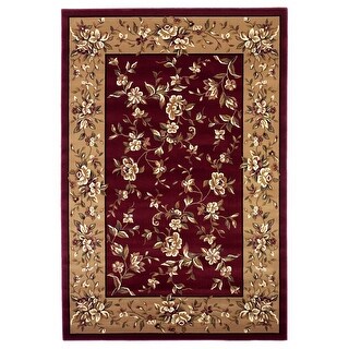 HomeRoots 3'x5' Red Beige Floral Traditional Area Rug - 3' x 5' Oval ...
