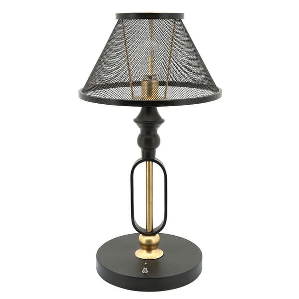 19 Inch Table Lamp, Round Metal Mesh Shade, Hollow Body, Black, Gold ...