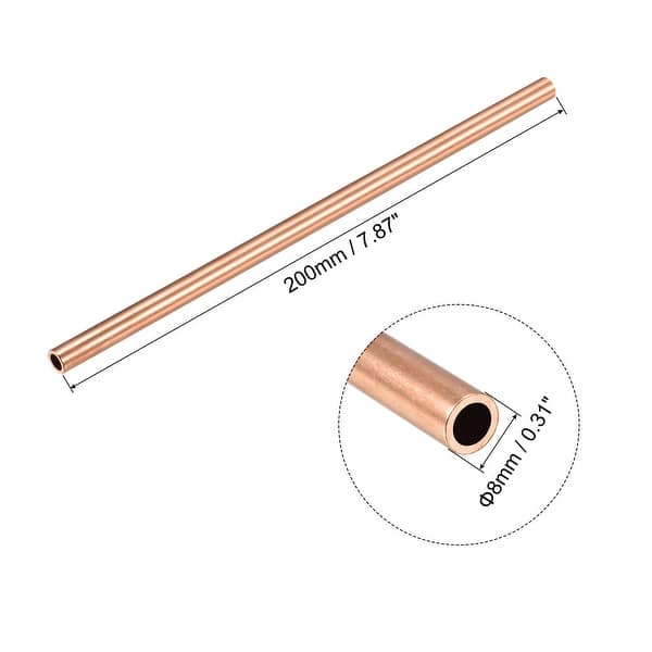 Copper Round Tube 8mm OD 1.5mm Wall Thickness 200mm Length Pipe Tubing ...