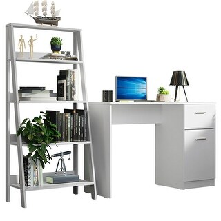 Madesa Compact Desk 43" and Ladder Shelf Standing Bookcase - White ...