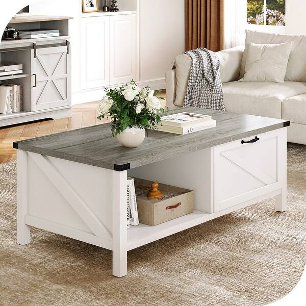 Rectangle Farmhouse Coffee Table with Storage and 4 Legs - Bed Bath ...