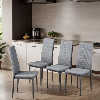 Modern Leather Diamond Dining Chair with Metal Legs (Set of 4) - Bed ...