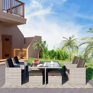 9 Piece All-weather PE Rattan Terrace Outdoor Dining Chair Conversation ...