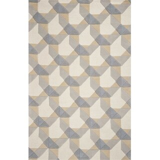 8'x11' Ivory Grey Hand Tufted Geometric Chain Pattern Indoor Area Rug ...