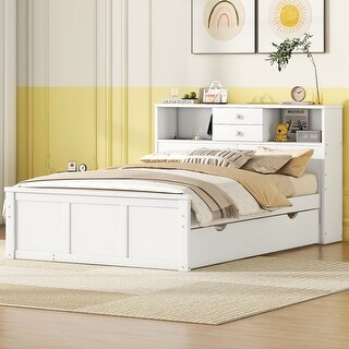 Full Size Solid Wood Captains Bed,Pltaform Bed Frame with Trundle,3 ...