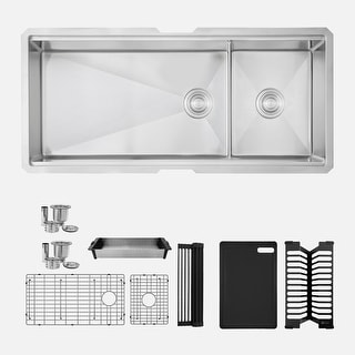 STYLISH 42 inches Workstation 70/30 Double Bowl Undermount 16 Gauge ...