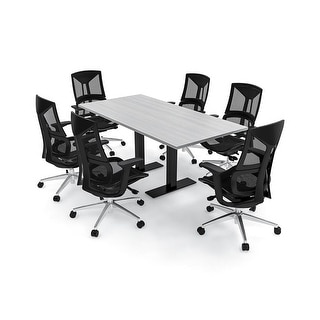 6 Person Meeting Room Set 4x6 Rectangle Table And 6 Black Mesh Chairs ...