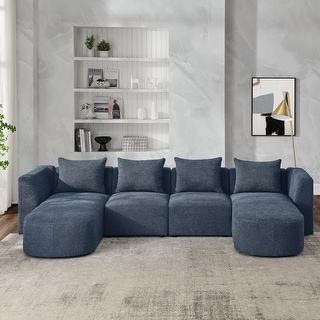 Navy Loop Yarn Fabric U Shape Sectional Sofa - Bed Bath & Beyond - 40602972