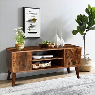 Rustic Brown TV Stand with Shelves - Bed Bath & Beyond - 37782912