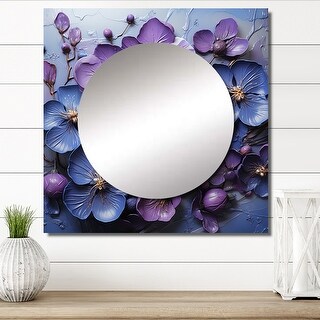 Designart "Royal Elegance" Violets Wall Mirror - Floral Large Square ...