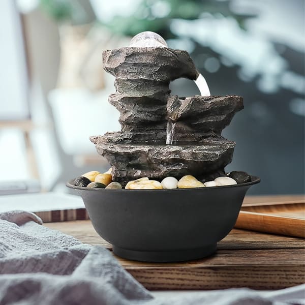 11-Inch H Indoor Rock Fountain Relaxation Waterfall Feature for Home ...