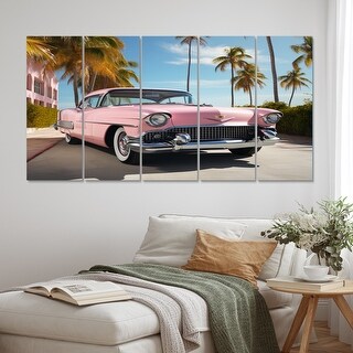 Designart "Miami Pink Cadillac I" Transportation Multipanel Canvas ...