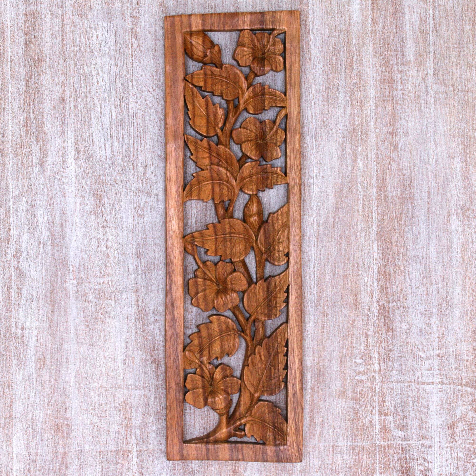 Novica Handmade Shoe Flower Garden Wood Relief Panel Bed Bath