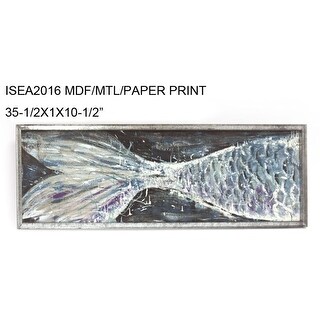 Blue and White Fishtail Rectangular Framed Wall Art 35.5" x 10.5" - Bed ...