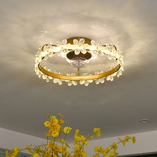 20" Golden Crystal Flowers Ceiling Fan with LED Kit 3 Color Tone 6 Fan ...