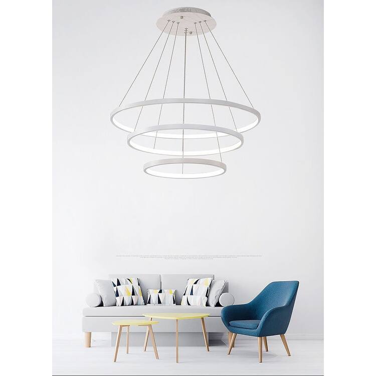 Modern Painted White 3 Rings LED Pendant Light Fixture - On Sale - Bed ...