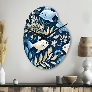 Coastal Tranquility Seaside Fish Pattern - Coastal Large Wall Clock in ...