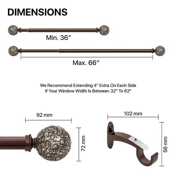 1 Inch Adjustable Brown Curtain Rod for Windows & Door with Round ...
