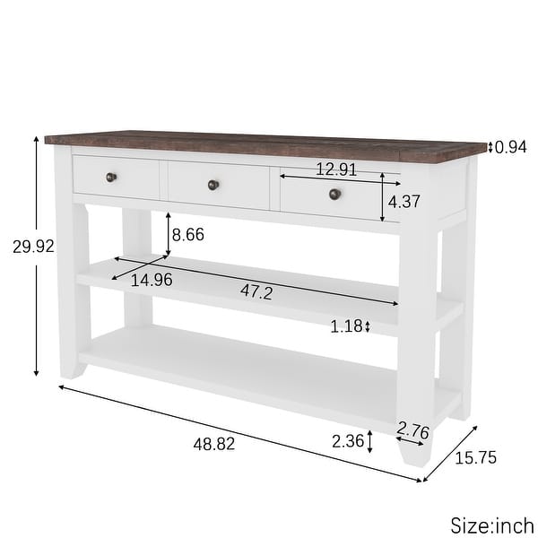 48'' Modern Console Table Sofa Table for Living Room with 3 Drawers and ...