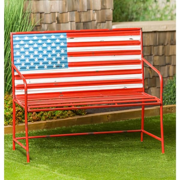 American Flag 42 in. Corrugated Metal Outdoor Bench - Bed Bath & Beyond ...
