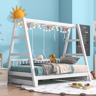 Modern Extendable Twin over Double Twin Daybed w/Swing and Ring Handles ...