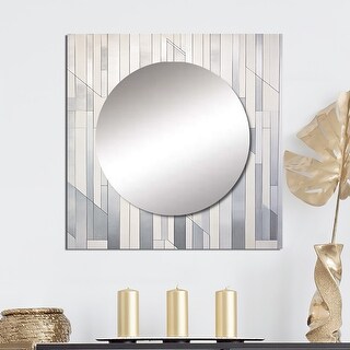 Designart "grey white Platinum Parallels" Abstract Shapes Wall Mirror ...