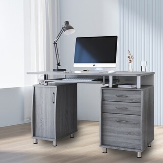 Topcraft Workstation Computer Desk with Storage, Grey - Bed Bath ...