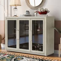Wood Storage 48" Cabinet with 3 Tempered Glass Doors, Modern Console ...