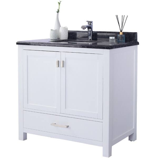 Miseno Prim 36" Free Standing Vanity Set with White Solid Oak Cabinet ...
