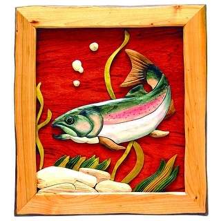 Trout Hand Crafted Intarsia Wood Art Wall Hanging 18 X 20 X 2 Inches ...