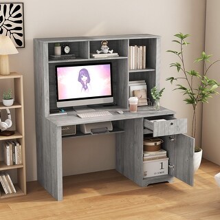 Wood Executive Desk Computer Desk Office Desk with Hutch,Bookshelf,3 AC ...