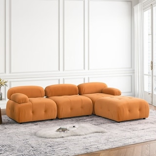 Orange Modular Sectional Sofa with Button Tufted Design, Reversible ...