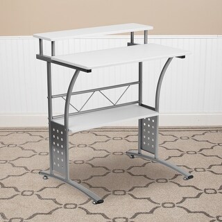 Clifton Rustic Walnut Computer Desk with Top and Lower Storage Shelves ...