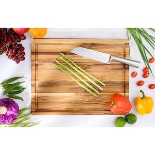 20 Inch Rectangular Real Teak Wood Cutting Board With Juice Groove - On ...