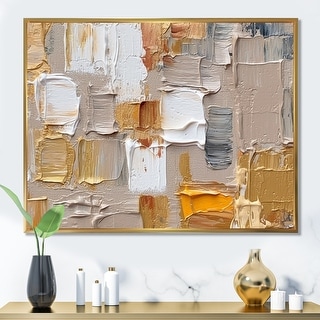 Designart "Beige And Gold Cubist Kaleidoscope IV" Cubism Framed Wall ...