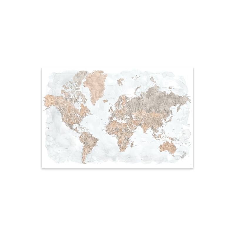 Highly Detailed Watercolor World Map, Calista Print On Acrylic Glass by ...