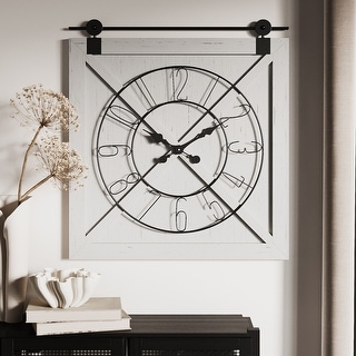 Elara Farmhouse Square Barn Door Metal Wall Clock - 33"H x 31.5"W x 0. ...