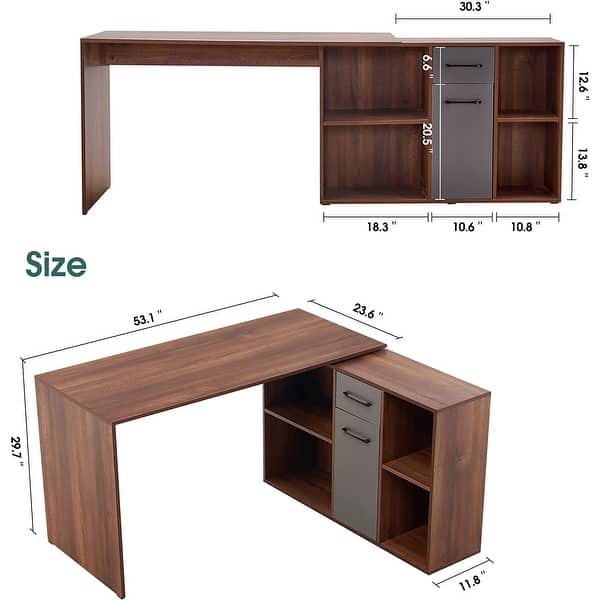 Ivinta Convertible Executive Desk, L Shaped Computer Office Desk Wood ...