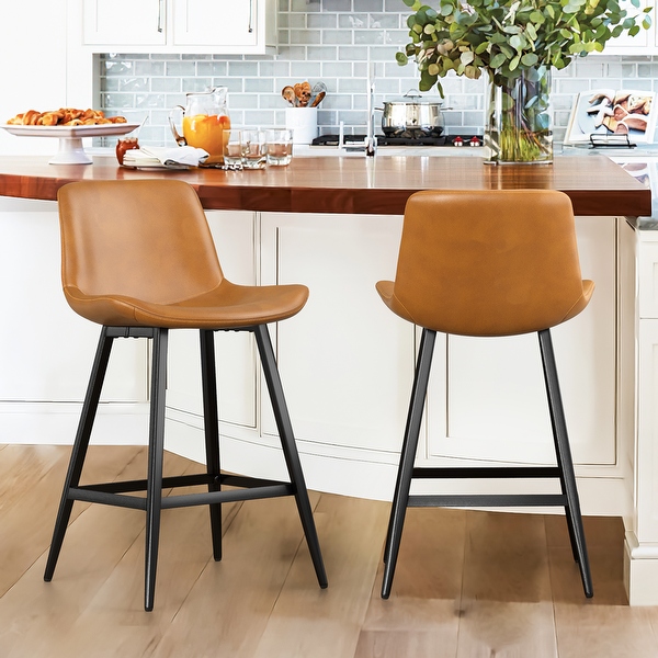 Lue Bona Metal Frame Bar Stools Counter Height Stools With Faux Leather