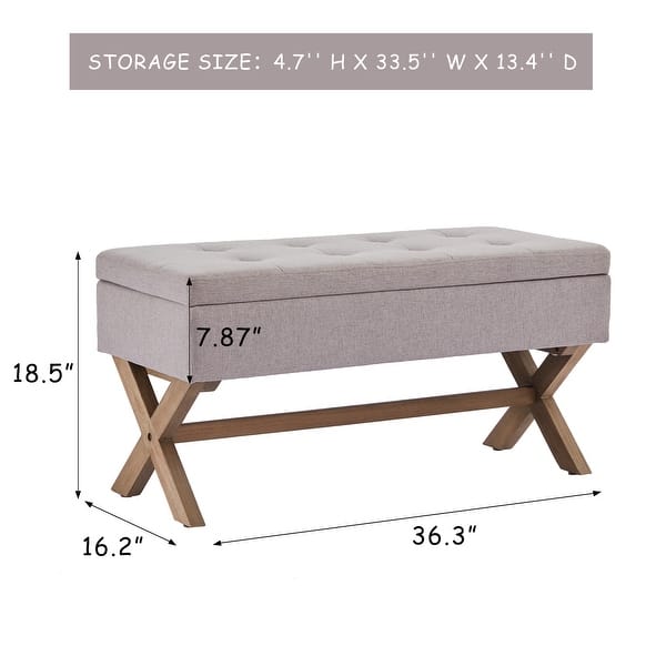 Fabric Entryway Bench Beige/ Grey Upholstered Storage Bench with X ...